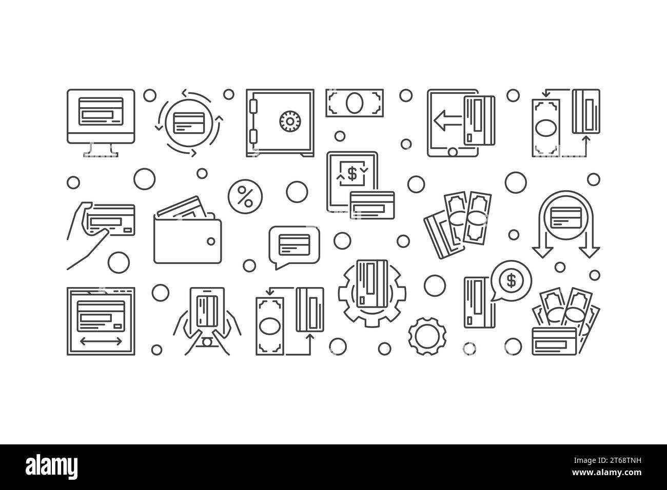 Money outline concept minimal horizontal banner. Cash Cards vector ...