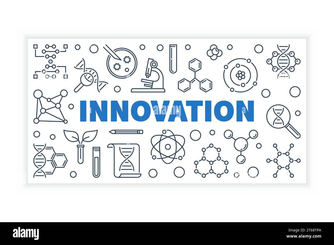 Innovation Science concept outline horizontal banner. Vector linear ...