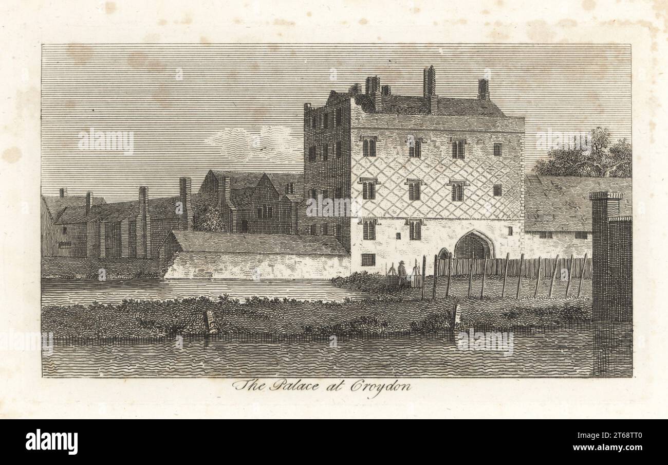 View of the dilapidated Jacobean brick Croydon Palace in 1807. The ...