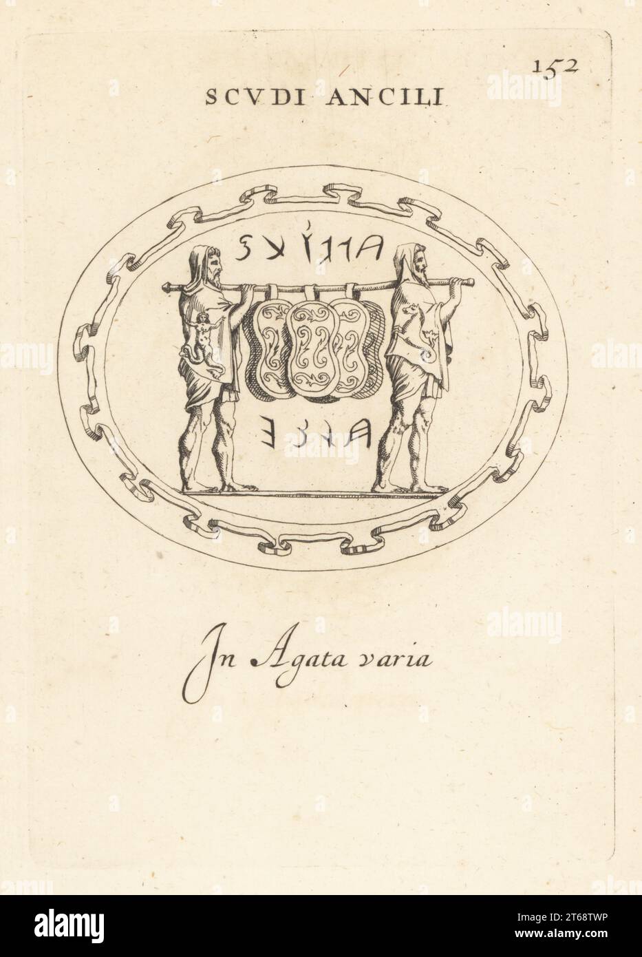 Two priests holding the sacred shields (ancile) of the age of Numa ...