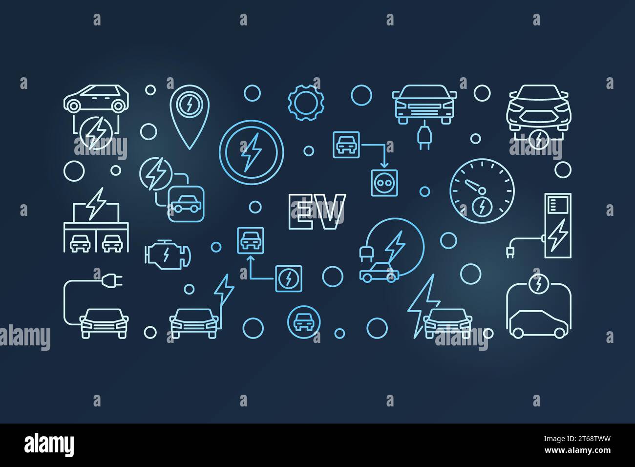 EV creative outline banner - vector electric vehicle horizontal ...