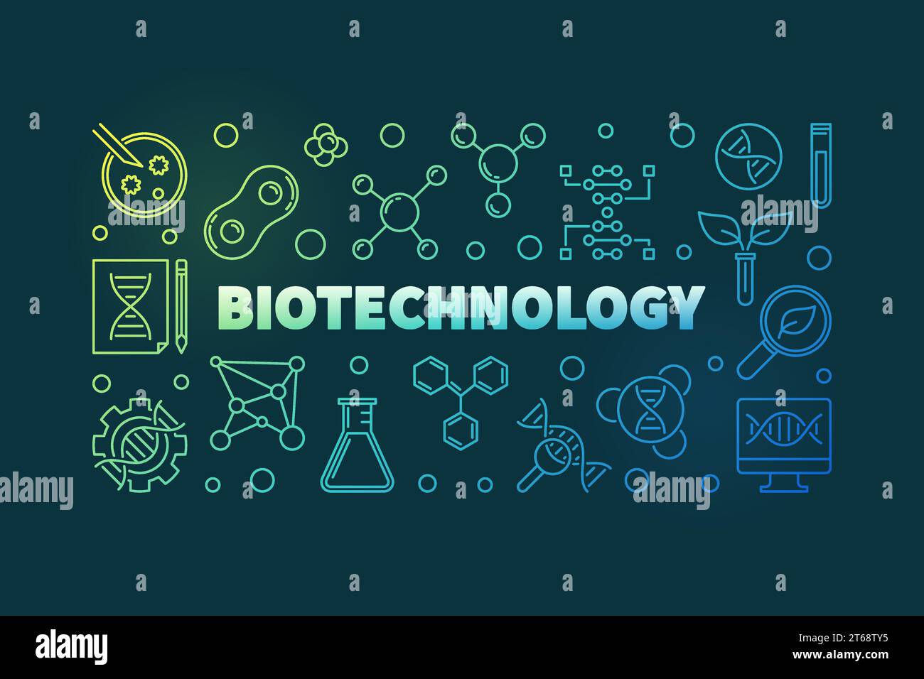 Biotechnolgy vector colorful outline horizontal banner or illustration ...