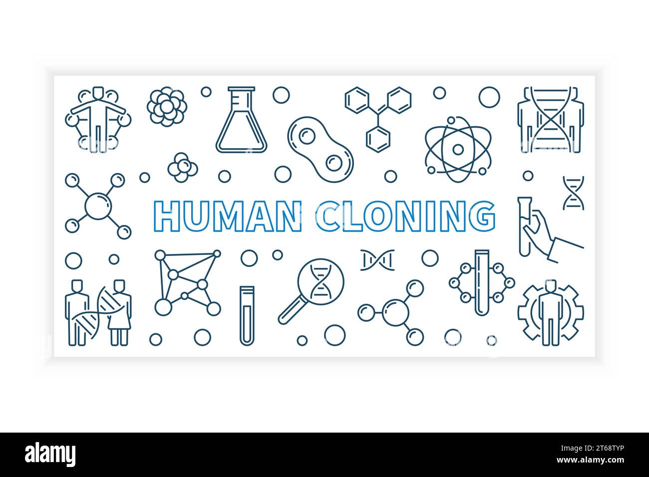 Human cloning vector concept banner or illustration in outline style on white background Stock ...