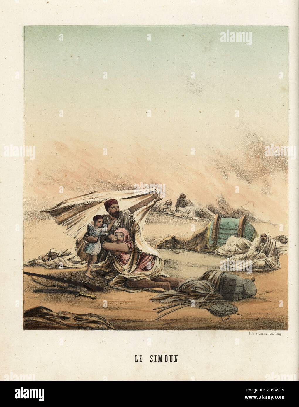 A family takes refuge from the Simoom wind in the Sahara desert. They ...