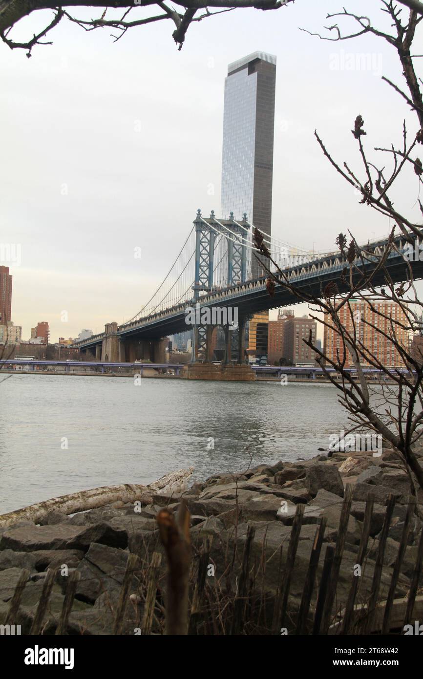 Brooklyn, New York City, NY, USA. View of the Manhattan Bridge and One ...