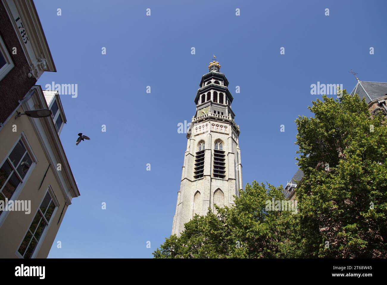 The ninety-meter-high Abbey tower de Lange Jan in the Dutch city of ...
