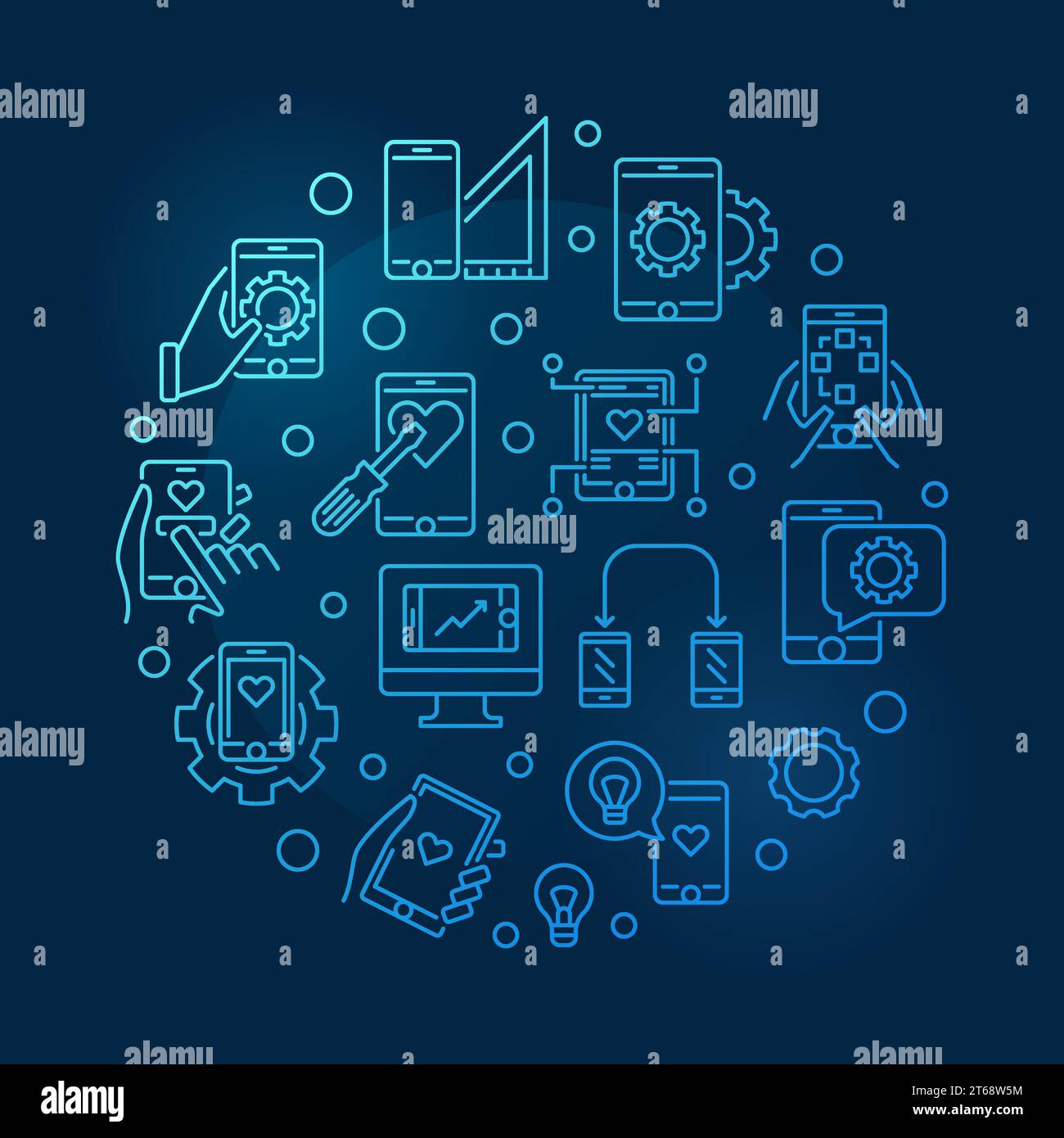 Mobile App Development vector round blue concept thin line illustration ...