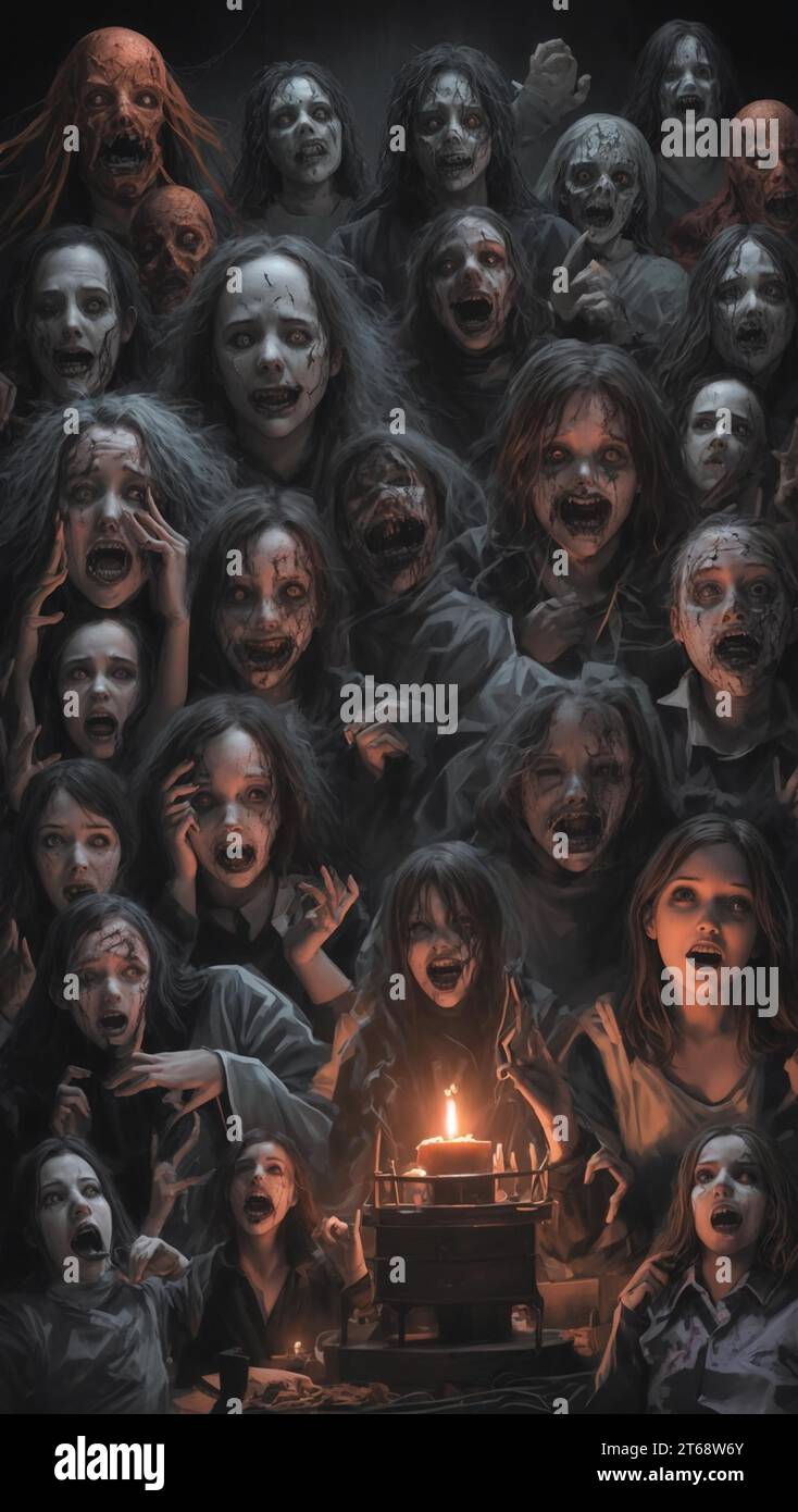 An illustrated movie poster featuring a horde of zombies in the ...