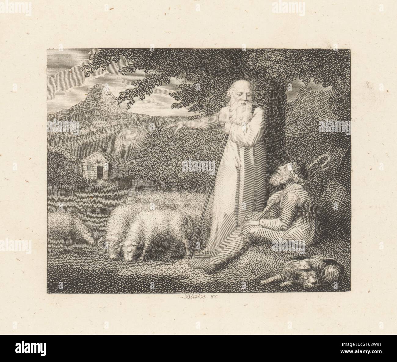 The Shepherd and the Philosopher. A shepherd with crook looks up at ...