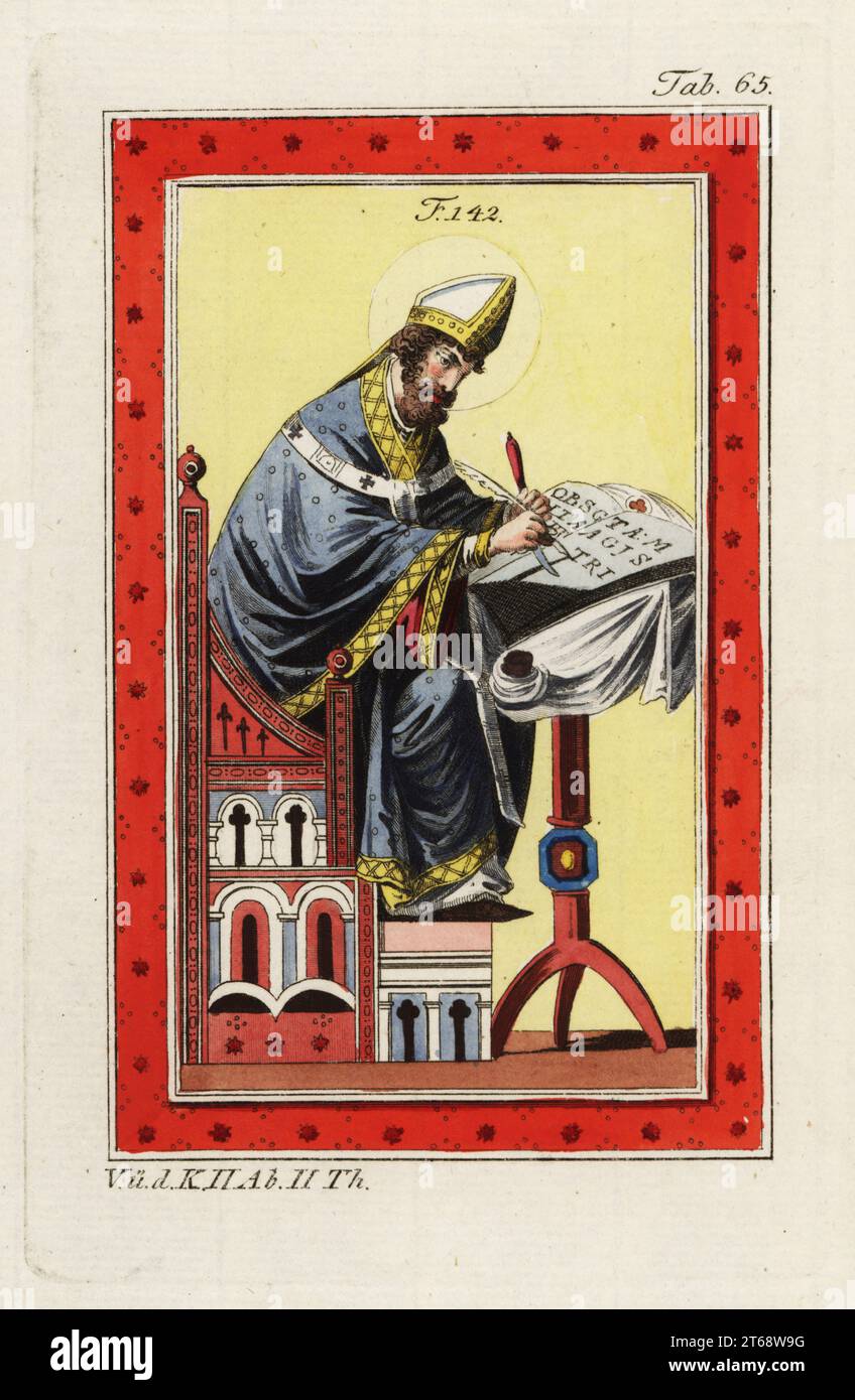 Norman archbishop in choir robes, 12th century. From a manuscript ...