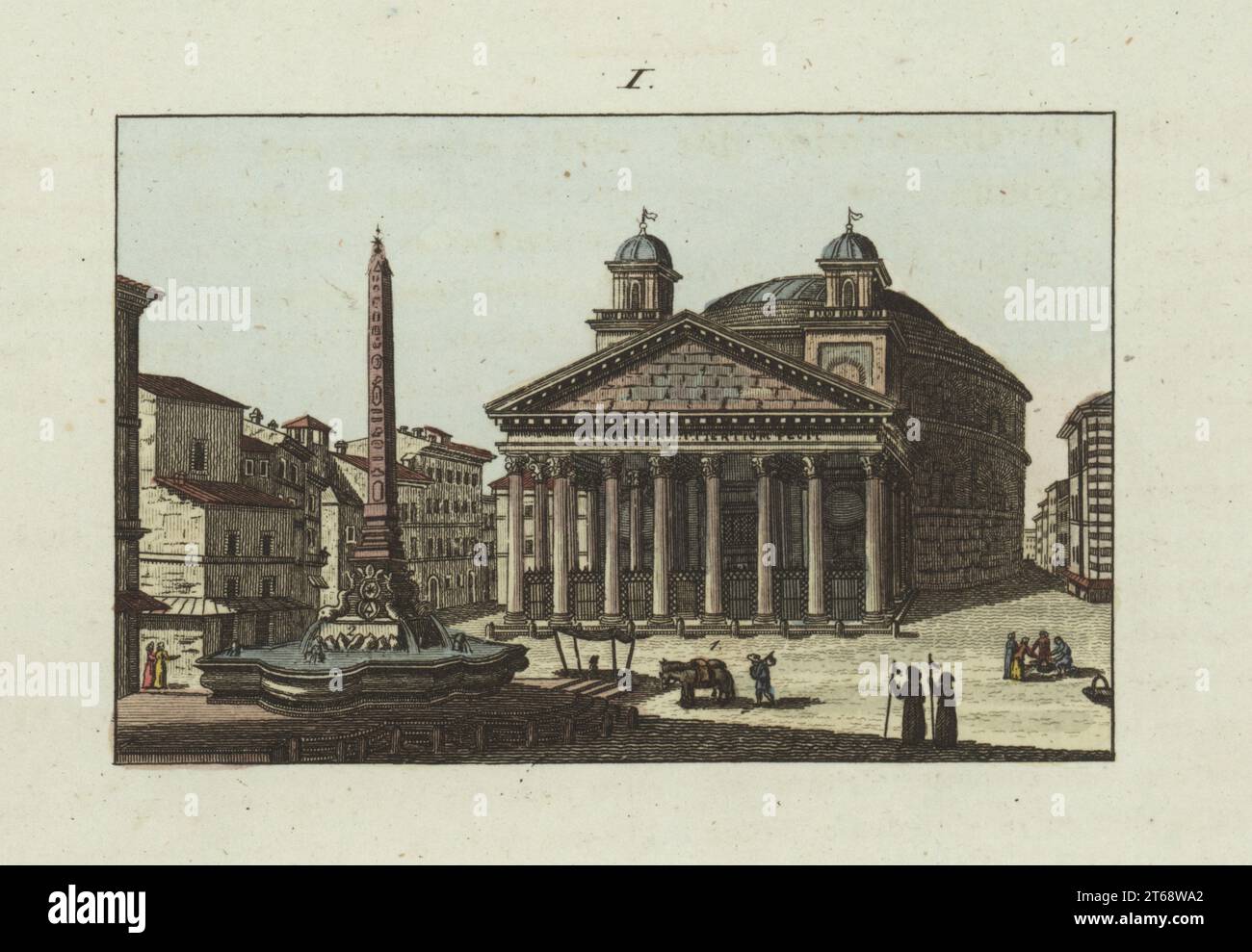 View of the Pantheon or Rotonda in Rome. Cylindrical domed temple with ...