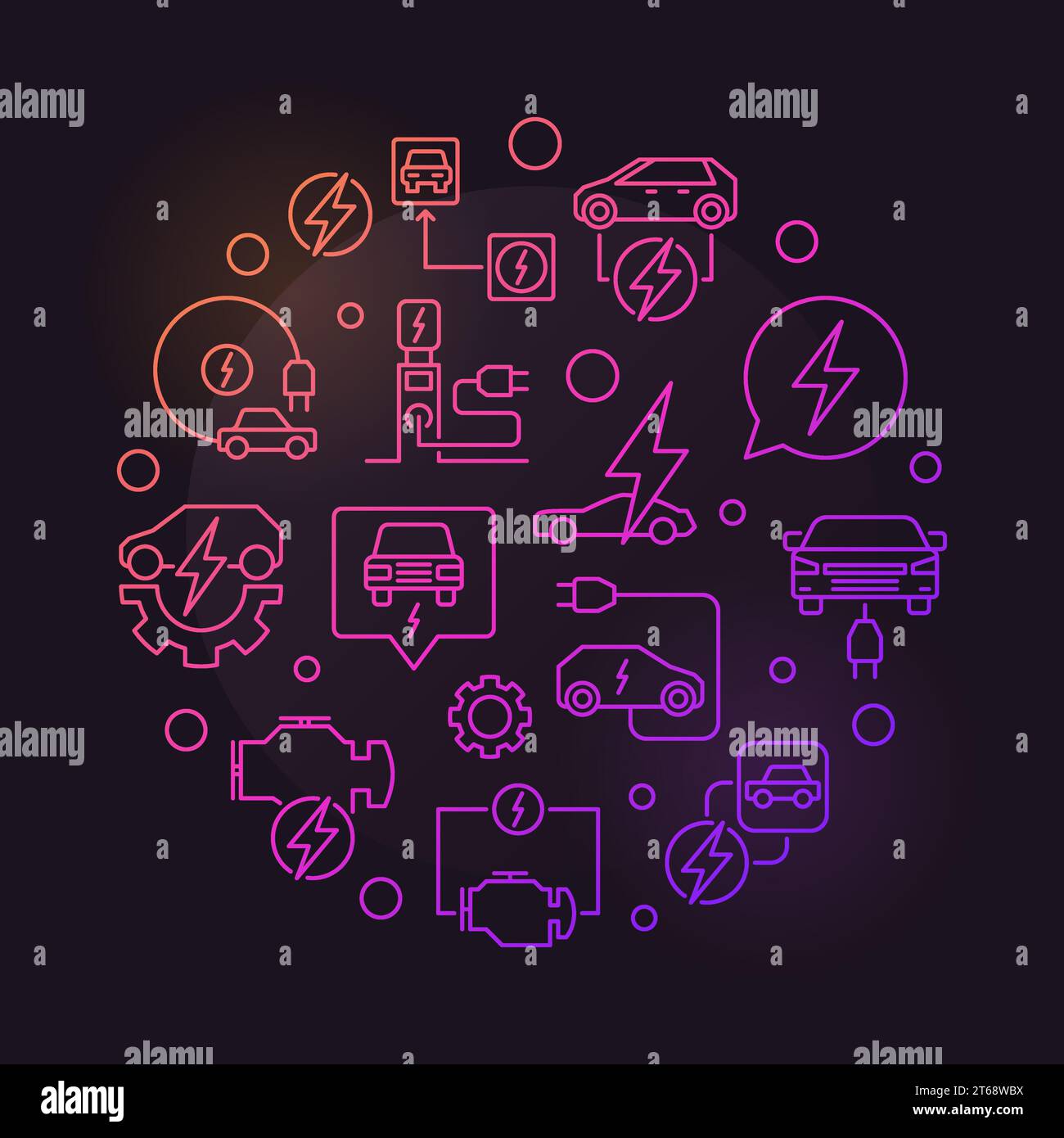 Electric car round vector colorful illustration made with EV and ...