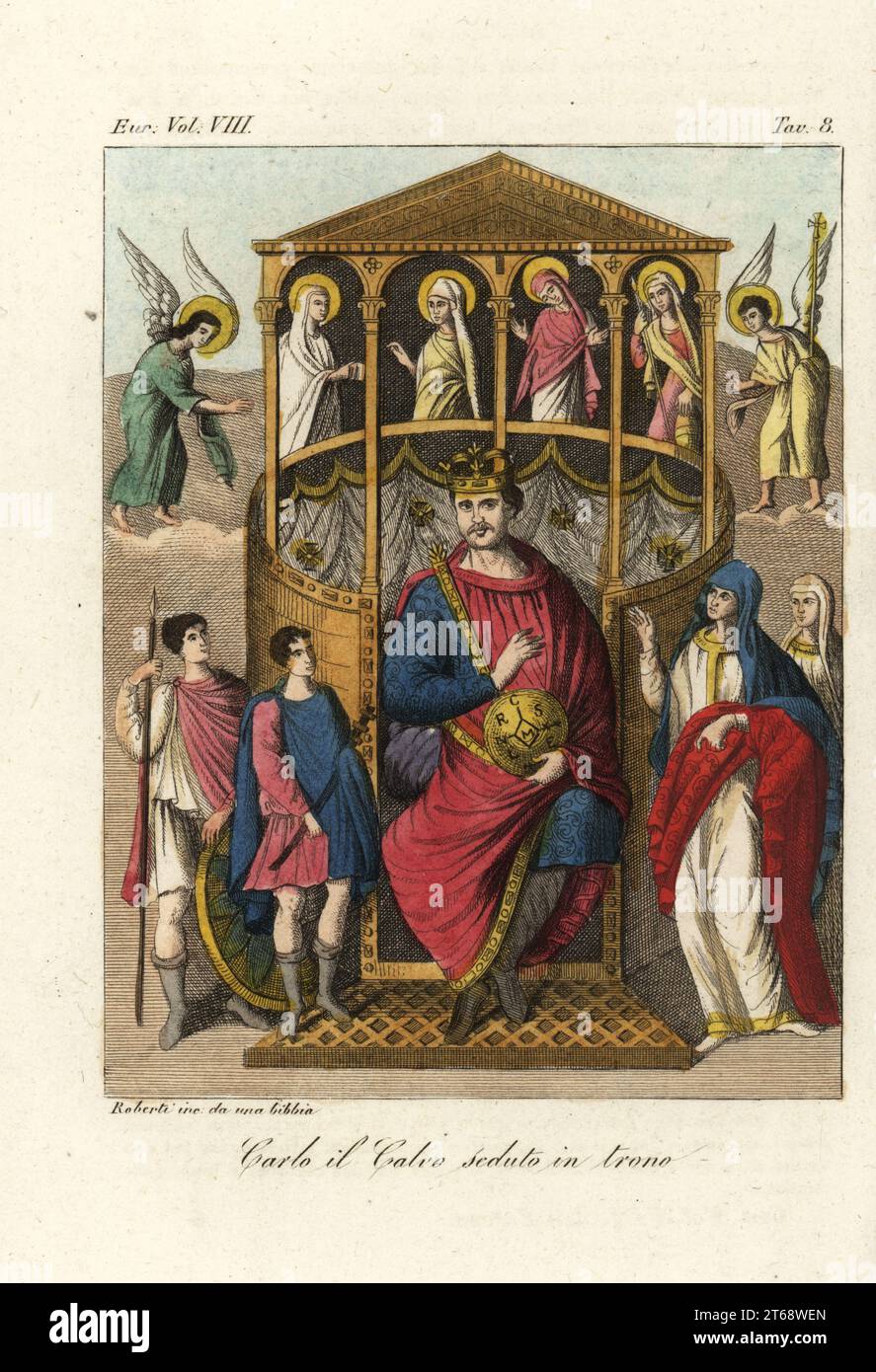 Charles the Bald, Carolingian Emperor, on his throne, 9th century. He ...