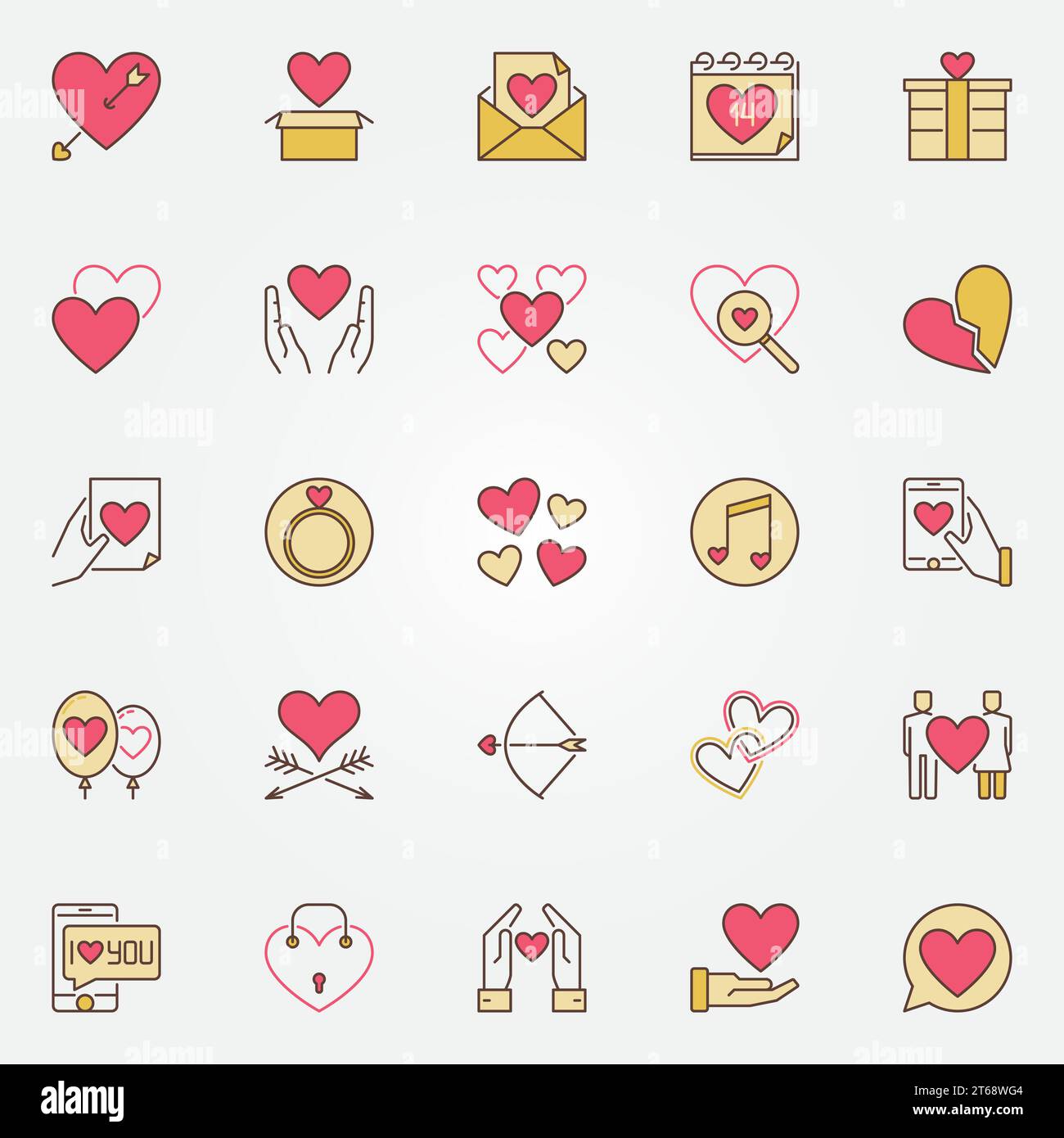 Valentines Day colored vector icons set. Love modern cute symbols or ...