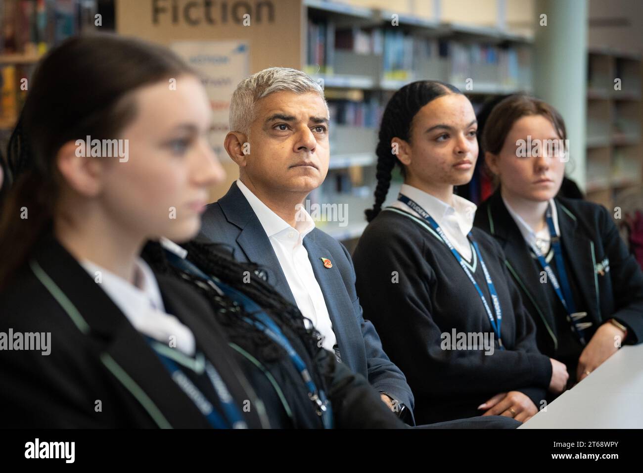 Mayor of London Sadiq Khan meets pupils during a visit to Hornsey Sc ...