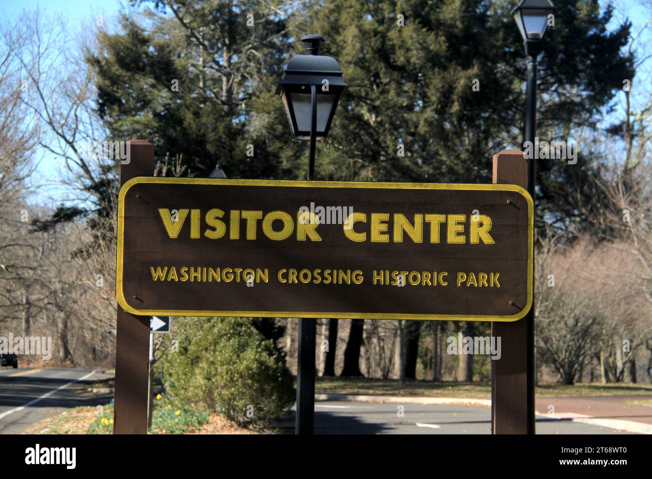 Entrance sign at the visitor center of Washington Crossing Historic ...