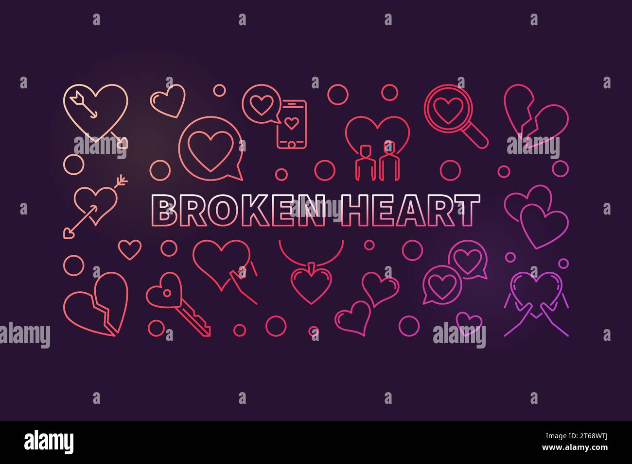 Broken Heart vector concept colored outline illustration or banner on ...
