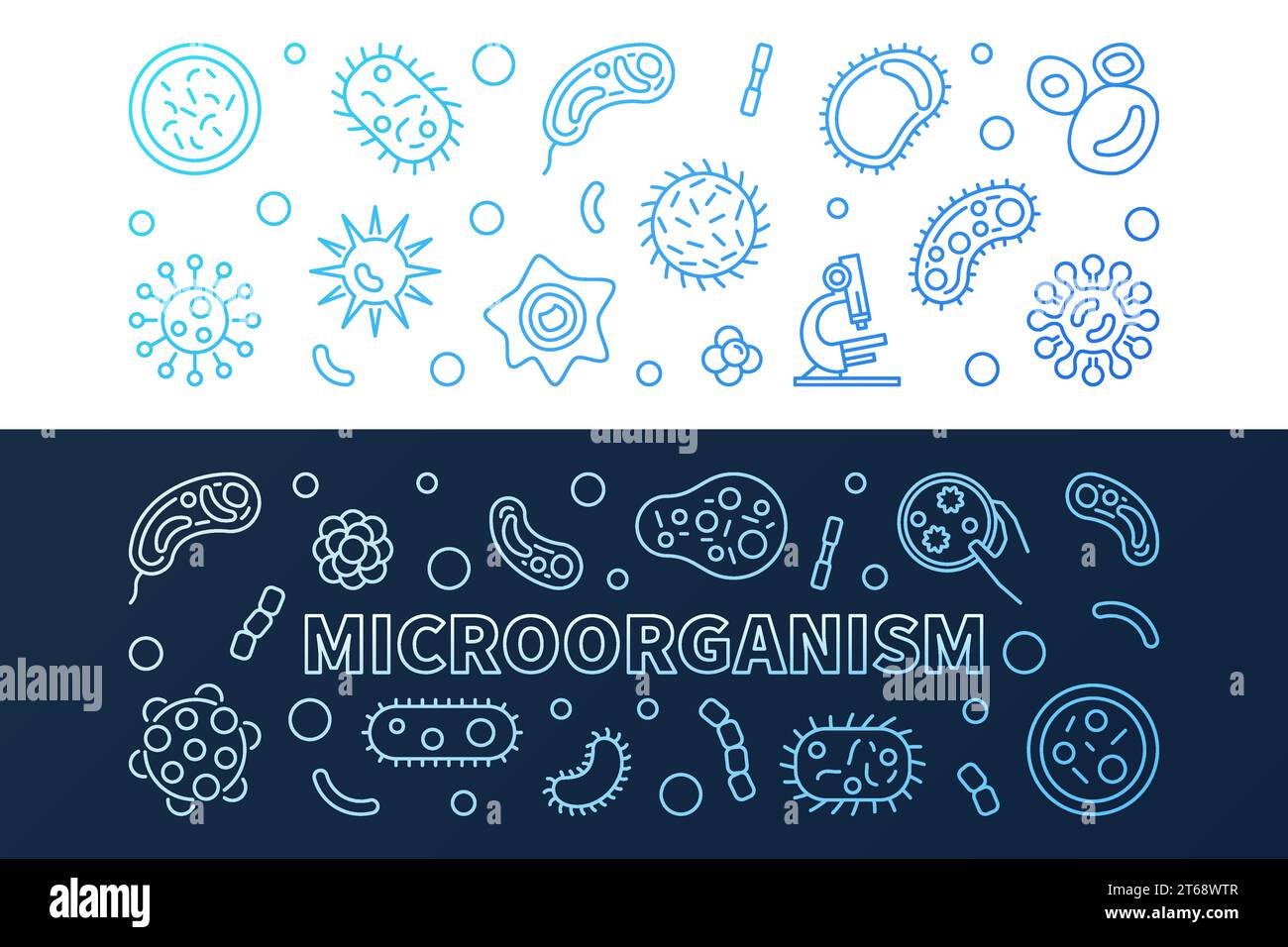 Set of 2 Microorganism blue creative banners - vector virology and ...