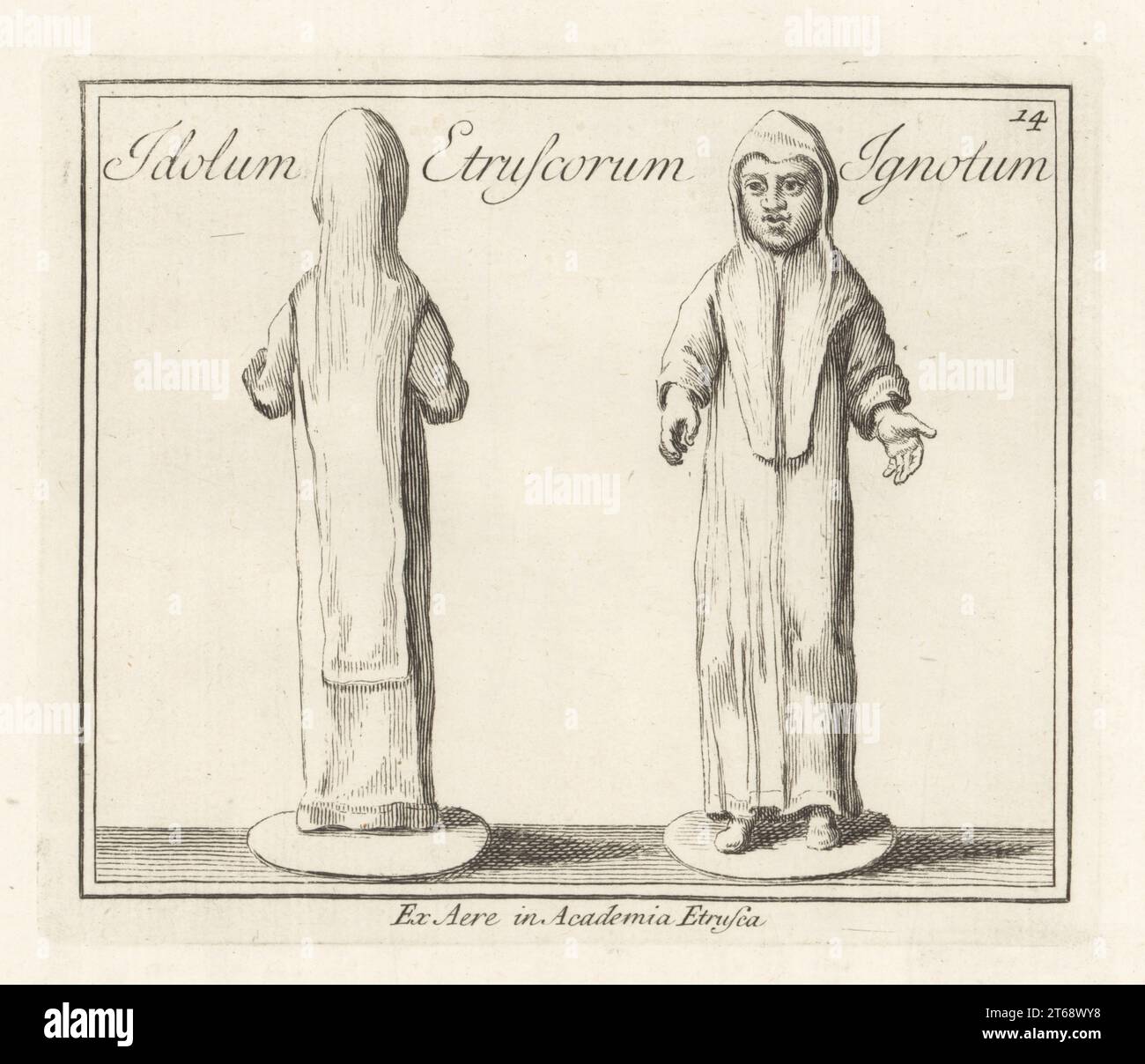 Small bronze figure of an unknown Etruscan god in long tunic and ...