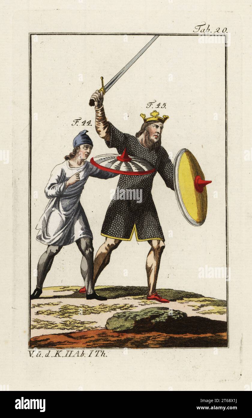 Anglo Saxon king in battle wearing a crown, knee-length chain-mail ...