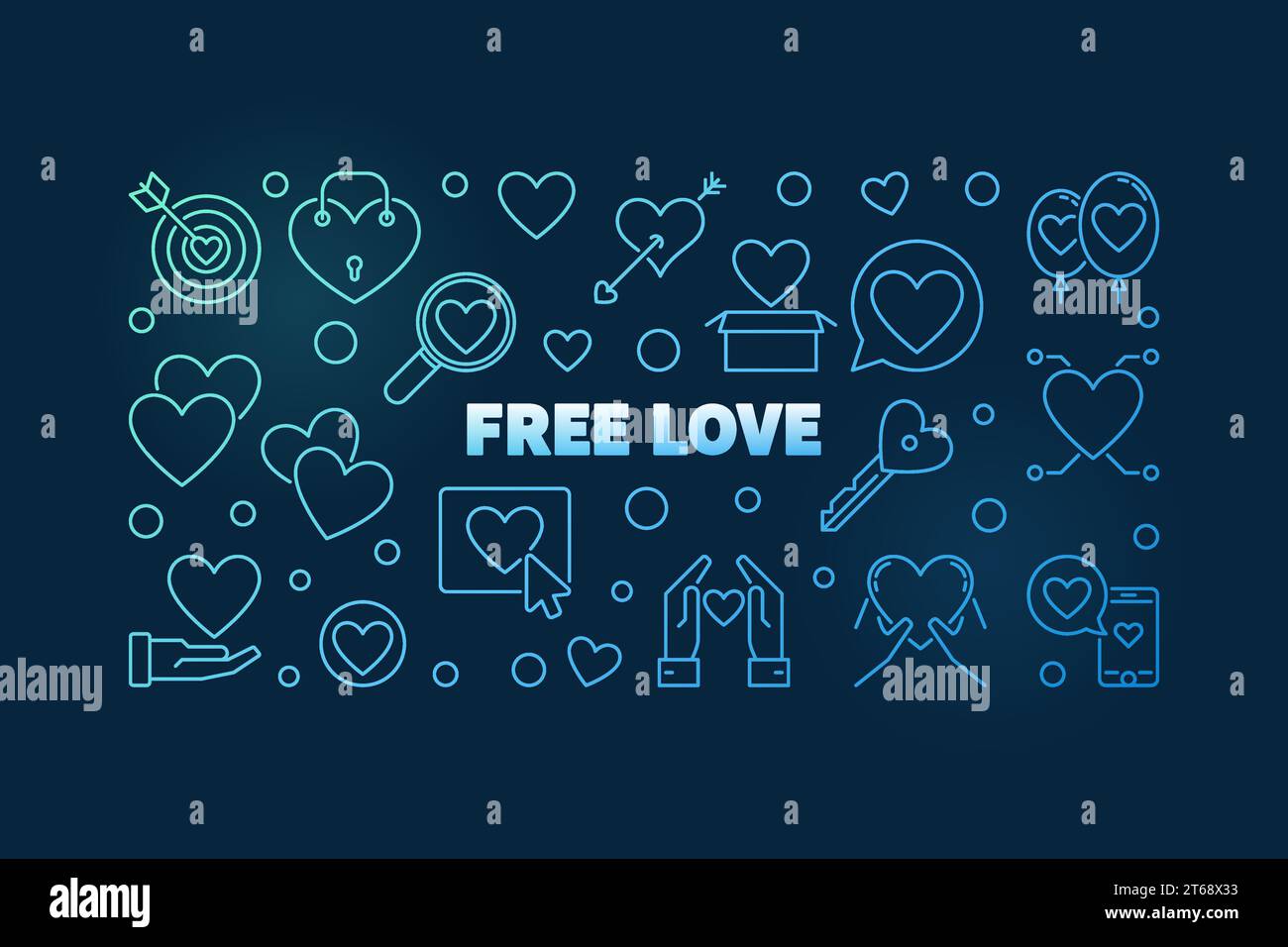 Free Love vector blue outline illustration or banner on dark background ...