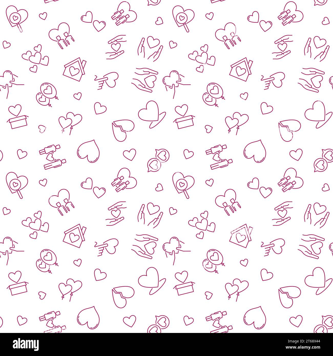 Falling in Love vector concept seamless pattern in thin line style ...