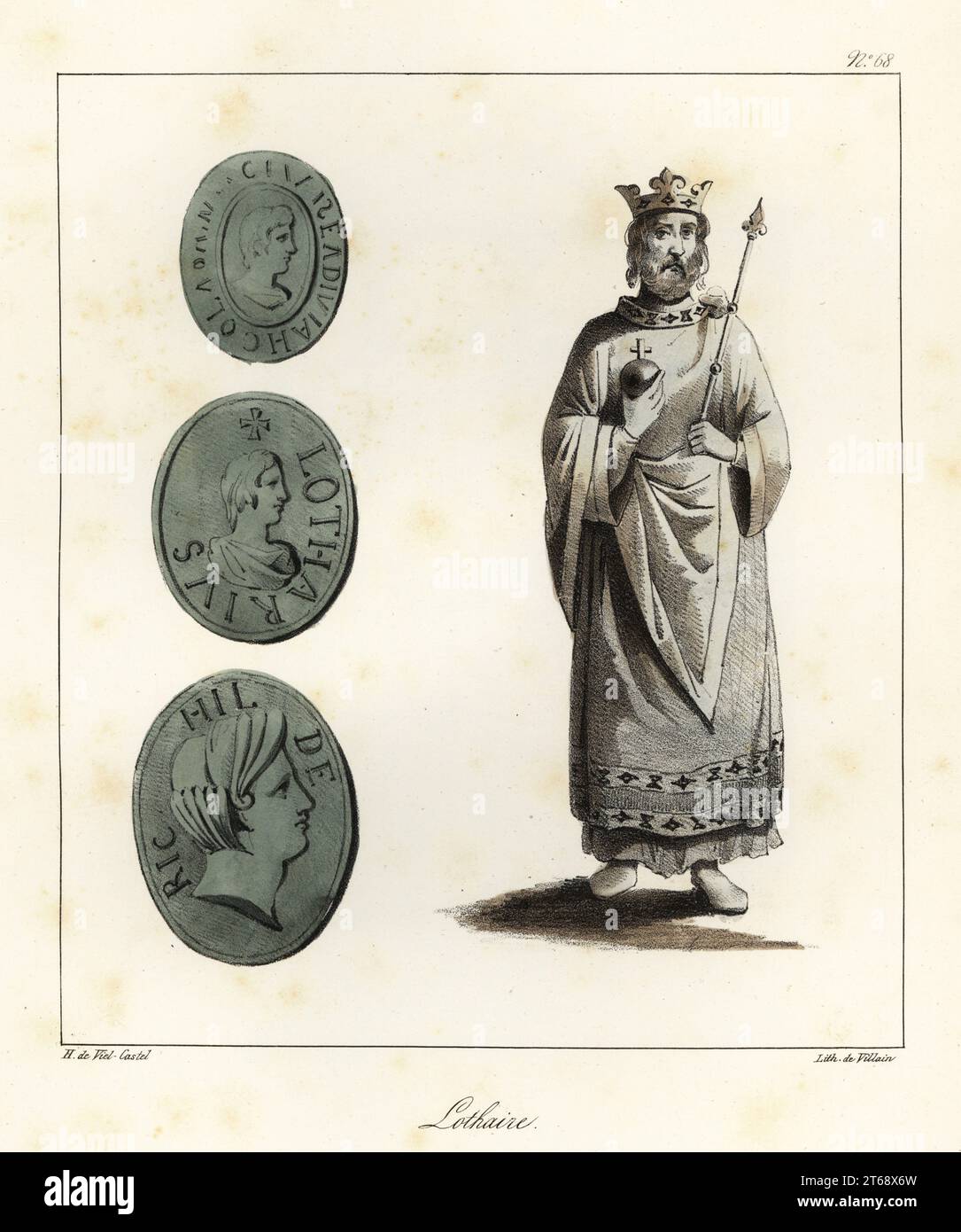 Statue and seals of Lothair I or Lothar I (795-855), Emperor of the ...