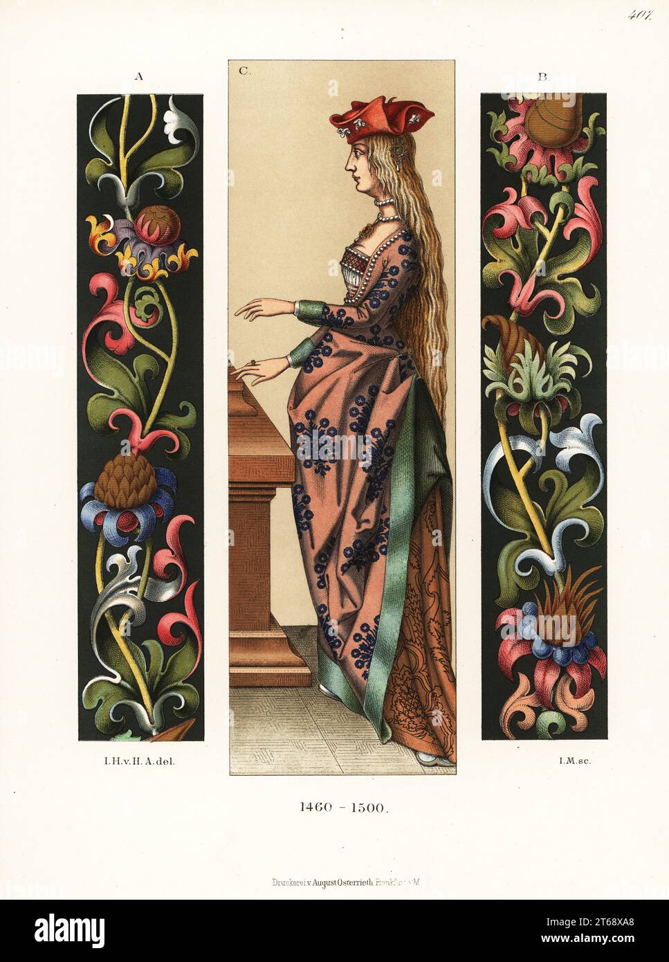 German womens fashion and ornament from the late 15th century. Panels ...