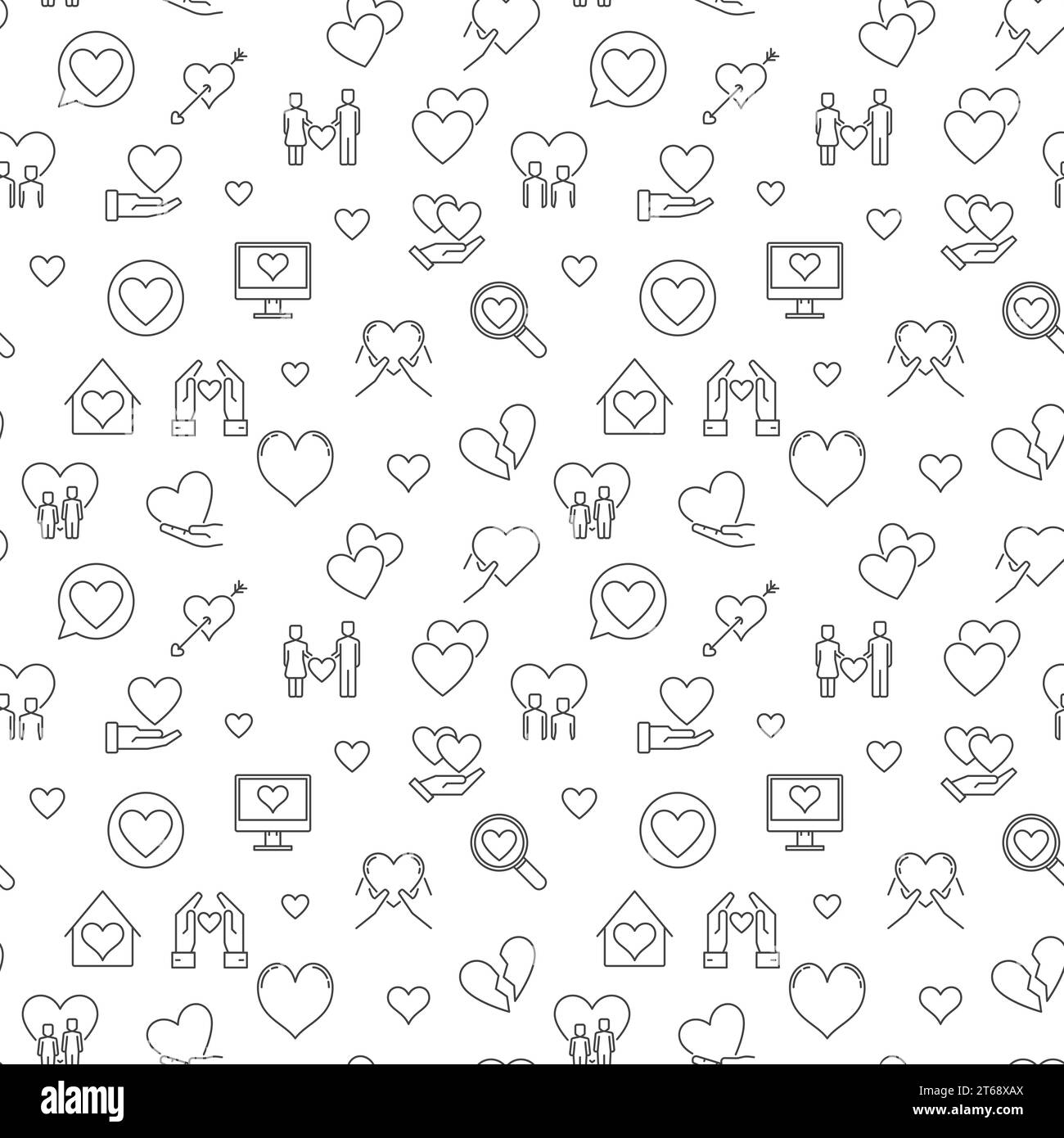 Love concept seamless outline pattern. Vector simple background in thin ...
