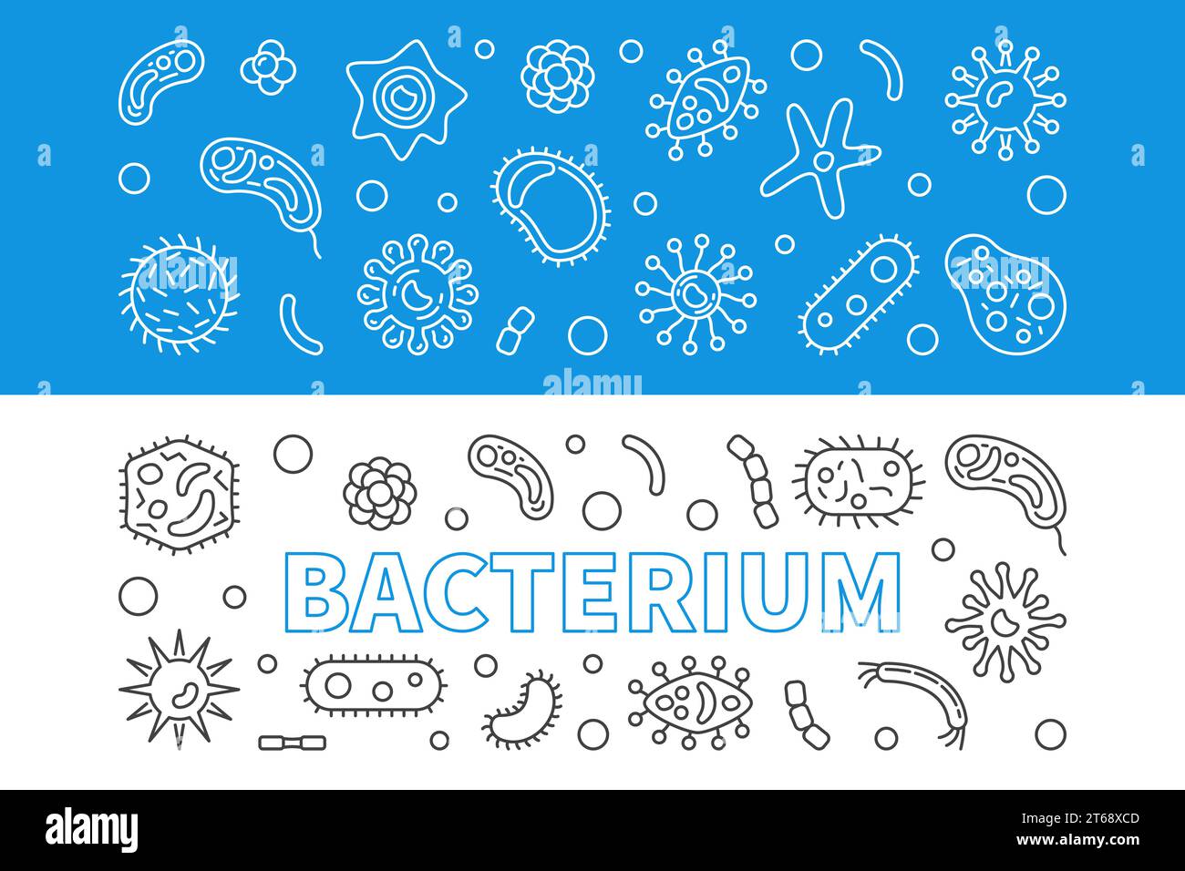 Bacterium microbiology banners. Vector illustration made with bacteria concept linear icons ...
