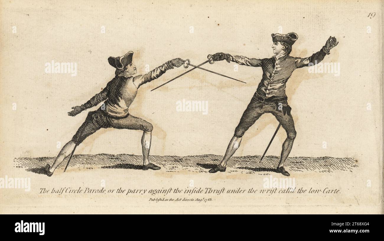 Georgian gentlemen fencer parrying a thrust. The half Circle Parade, or ...