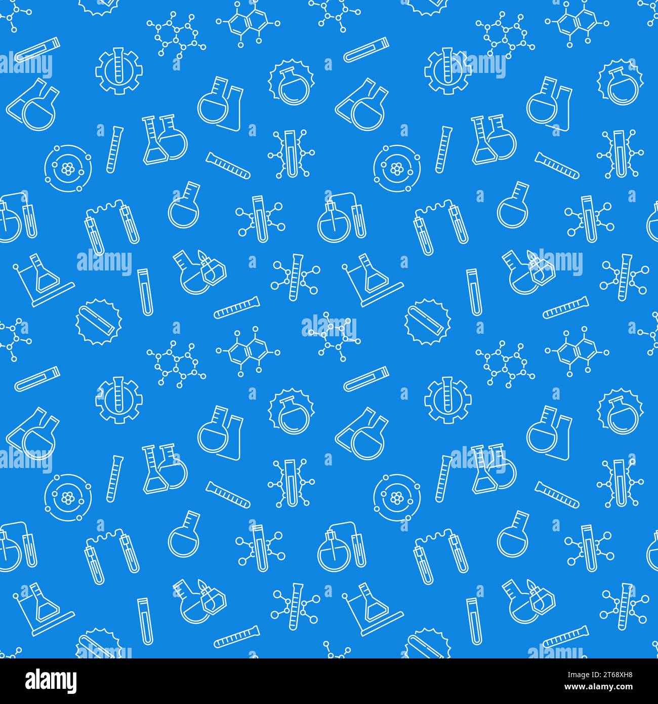 Chemistry vector blue concept seamless pattern with white outline ...