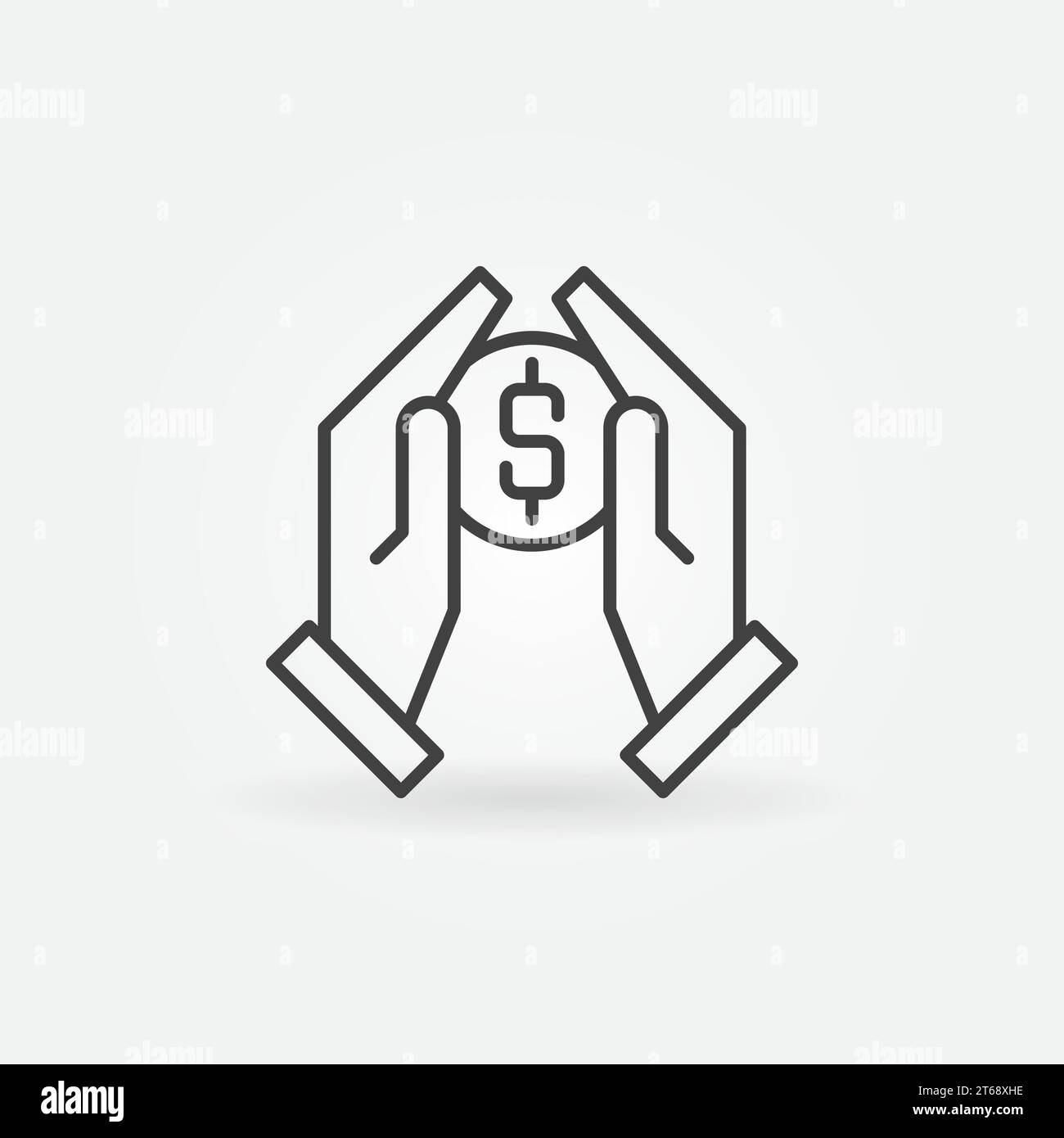 Hands holding coin vector icon or symbol in thin line style Stock ...