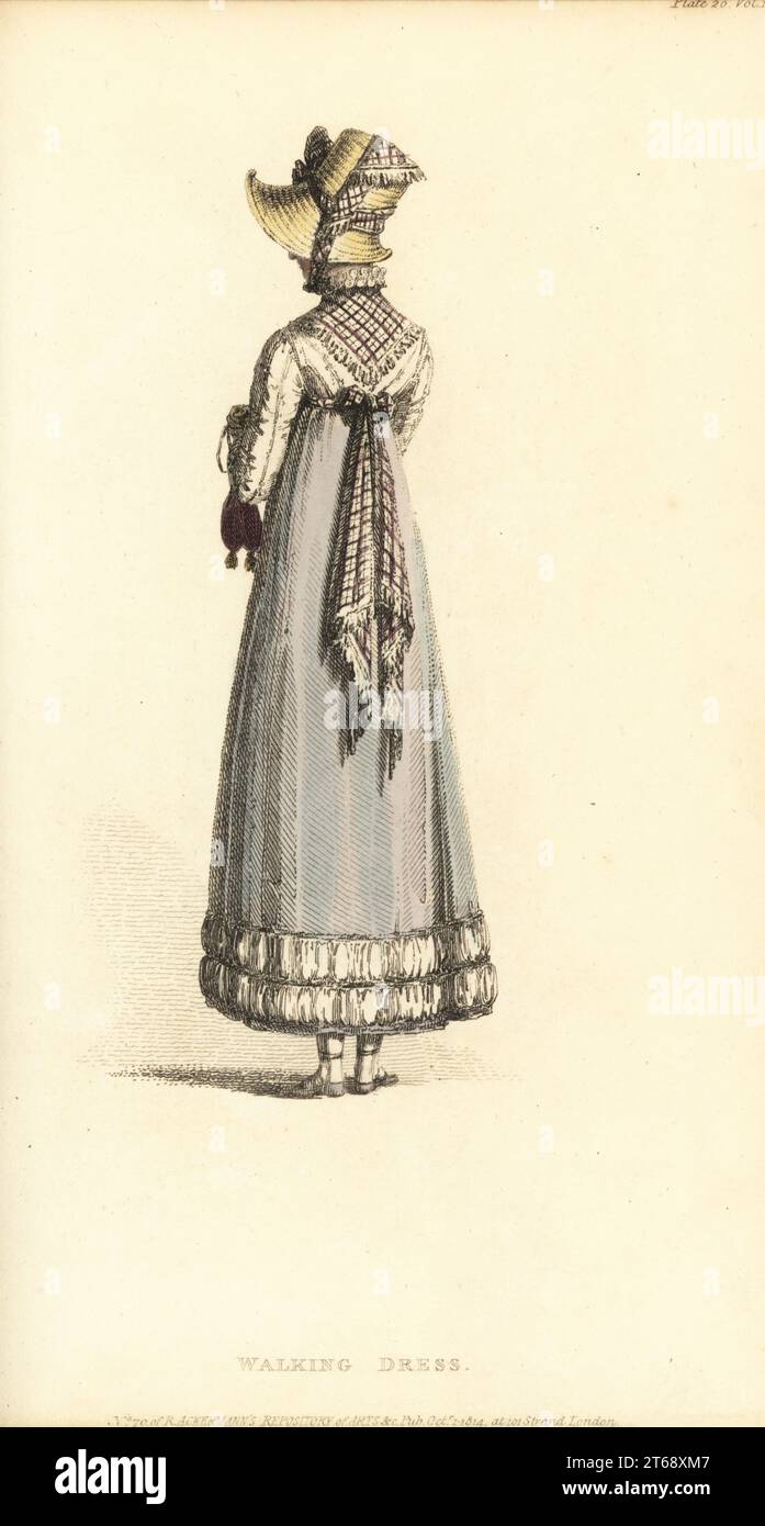 Regency woman in walking dress of French sarsnet petticoat, high body ...