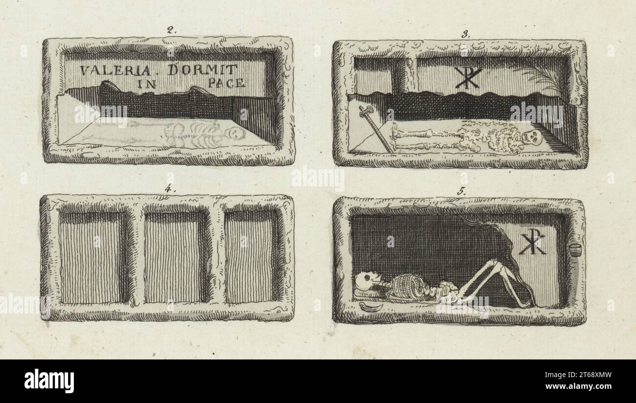 Tombs in the Catacombs of Rome. Grave niche with Valeria Dormit in Pace ...