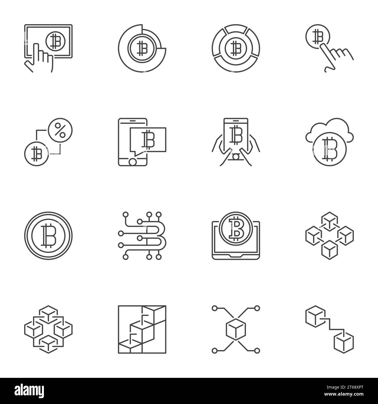 Vector Set Of Blockchain Icons In Thin Line Style On White Background