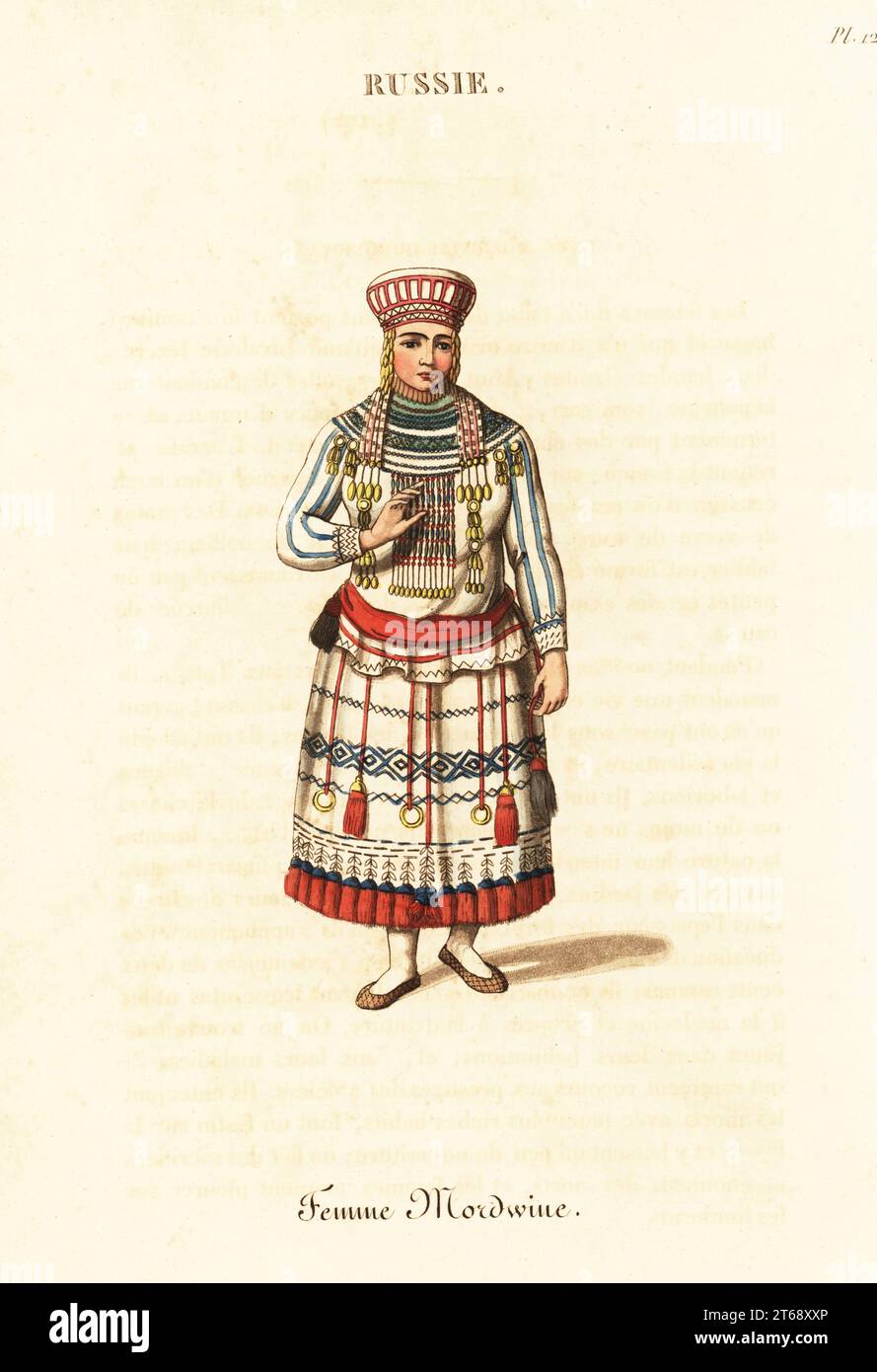 Woman of the Moksha Mordvins people, 18th century. She wears a panga ...