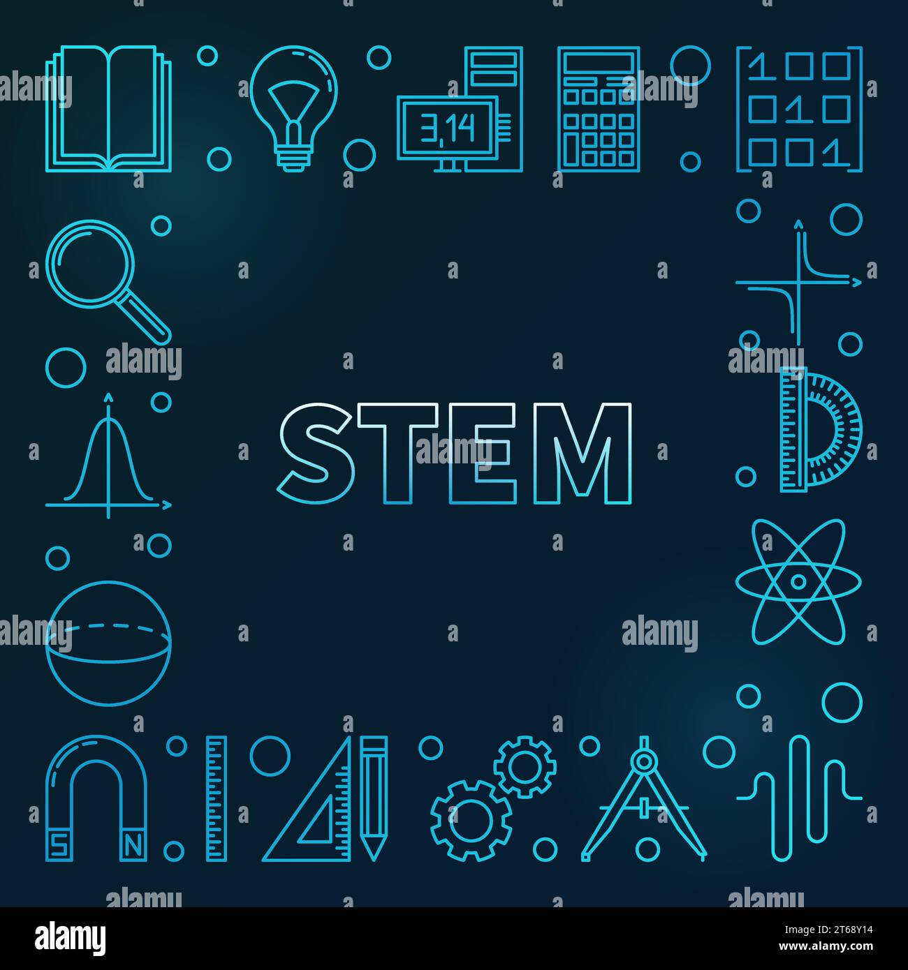 STEM blue square frame. Vector science concept outline illustration on ... STEM blue square frame. Vector science concept outline illustration on ...