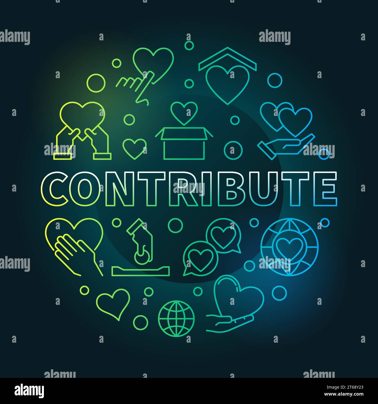 Contribute round vector colorful illustration in thin line style on ...