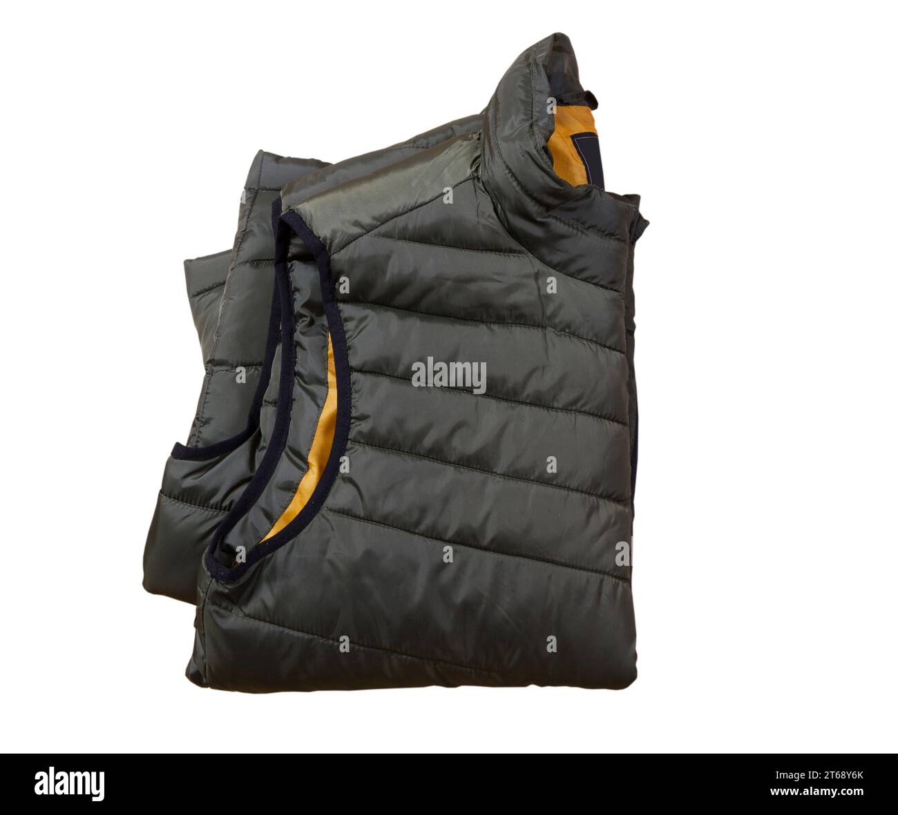 Folded Vest isolated on the white background, green vest top view on a ...