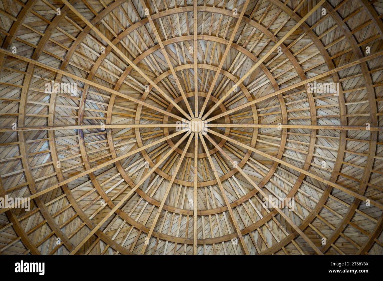 A close-up image of a bamboo roof, filled with straws and layered with ...