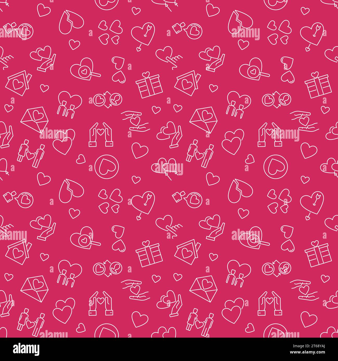 Romance vector red linear creative seamless pattern. Love concept ...