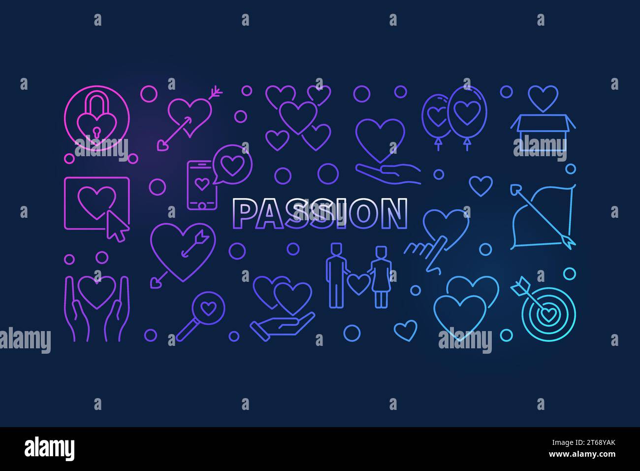 Passion vector colored outline horizontal illustration. Love concept ...