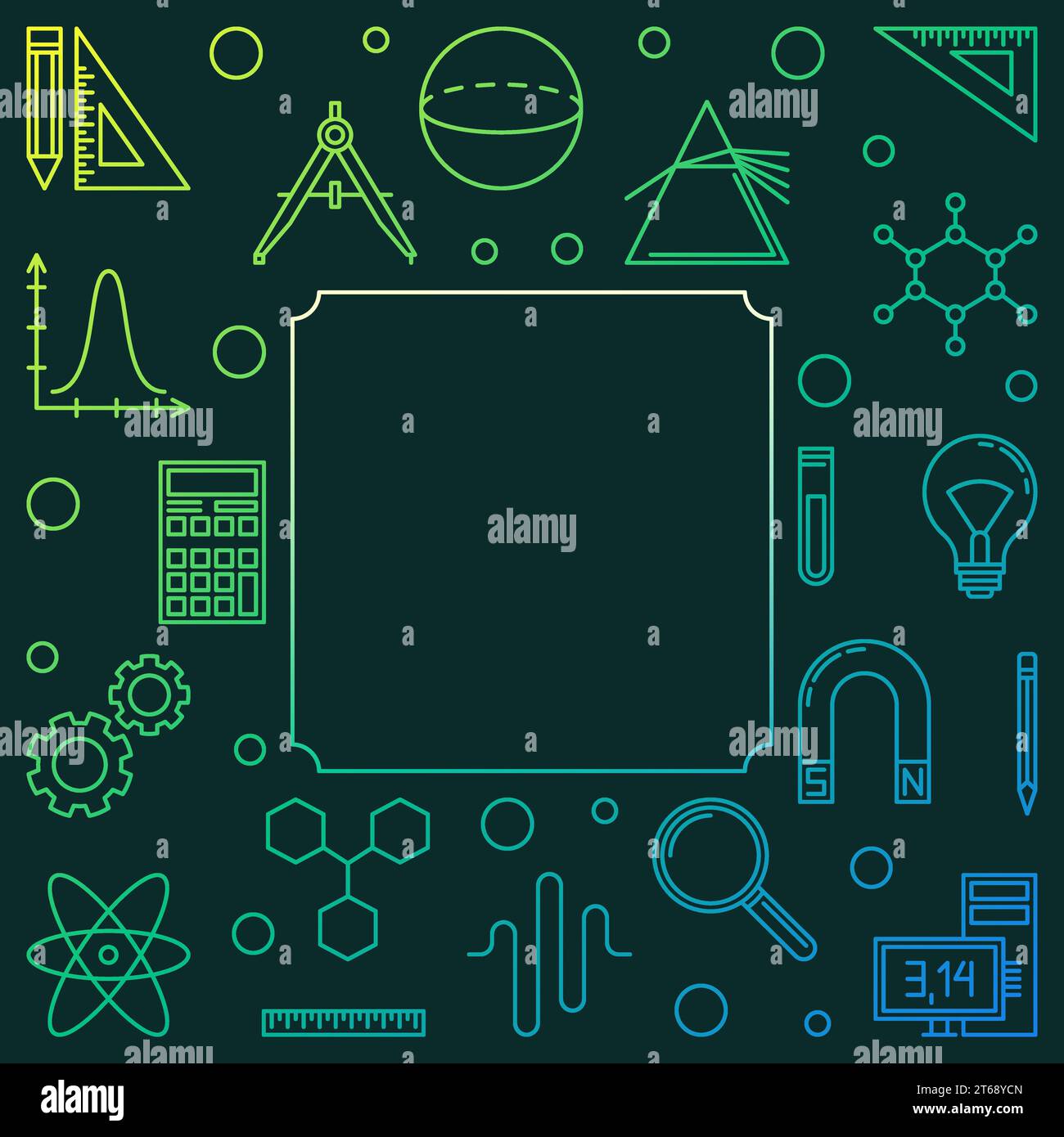 STEM education green square vector frame. Science technology engineering math concept ...