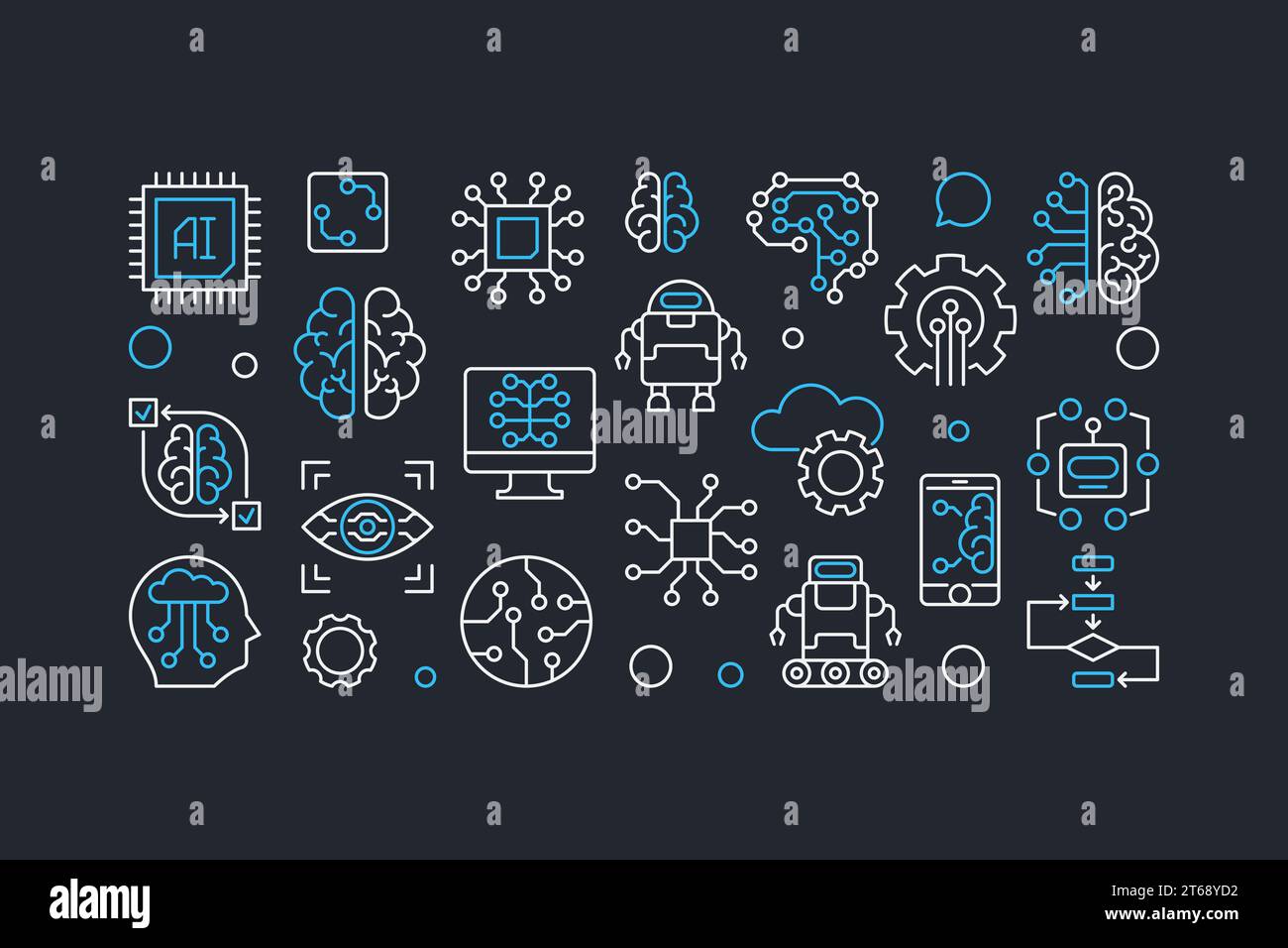 Artificial Intelligence horizontal outline banner. AI technology vector ...