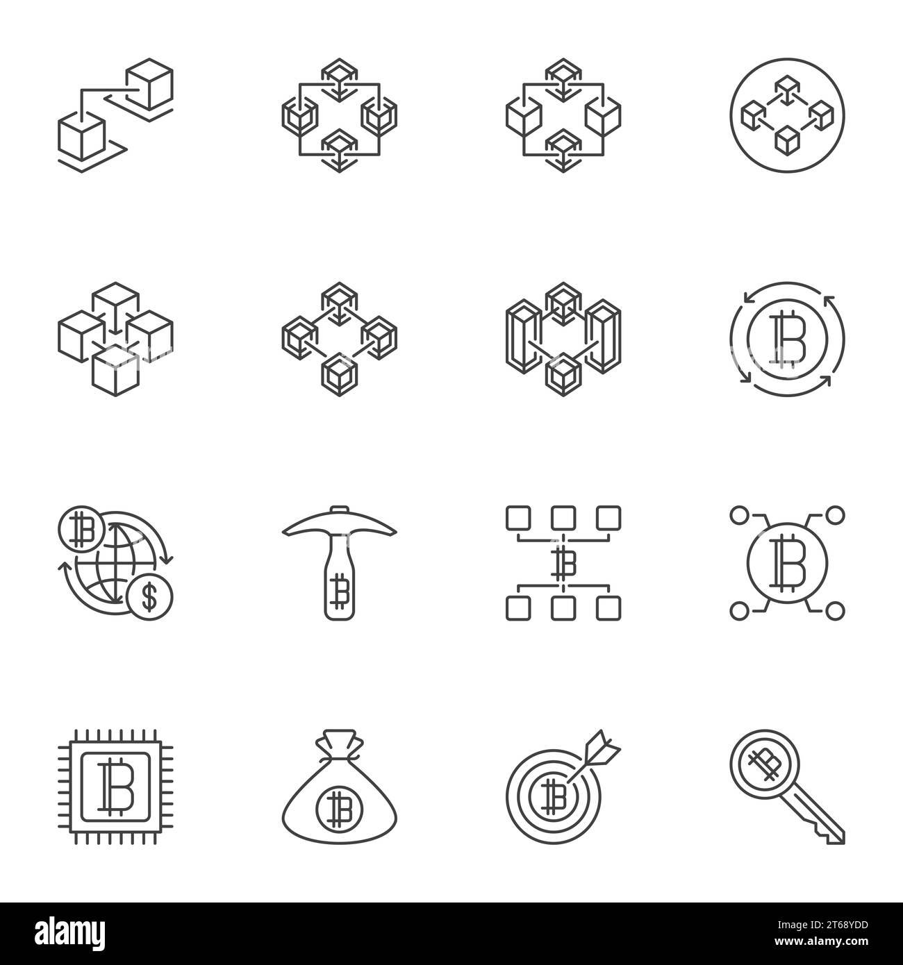 Set of Blockchain Technology outline vector icons. Block Chain concept signs or design elements ...