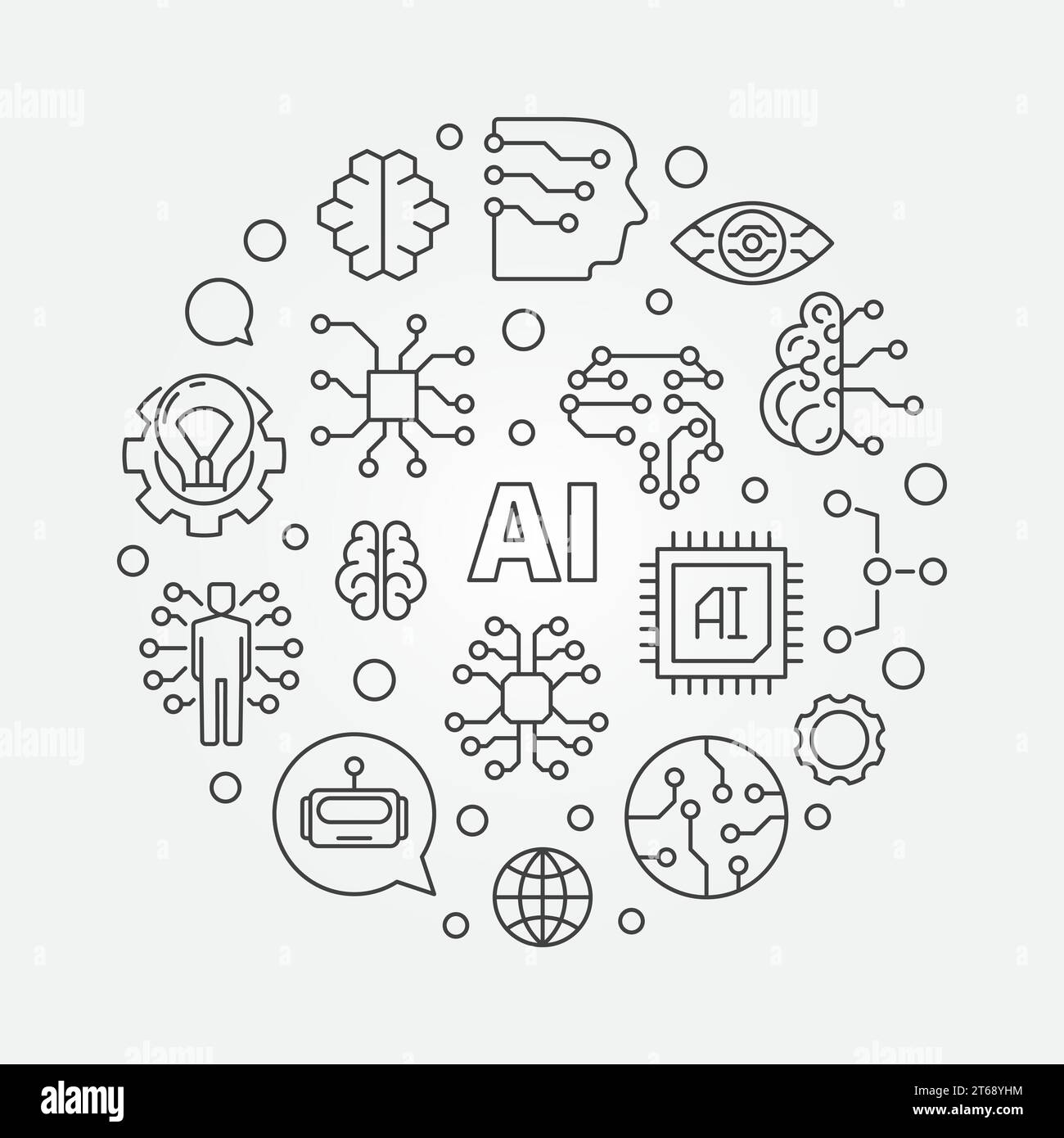 AI concept round illustration. Artificial Intelligence vector outline ...
