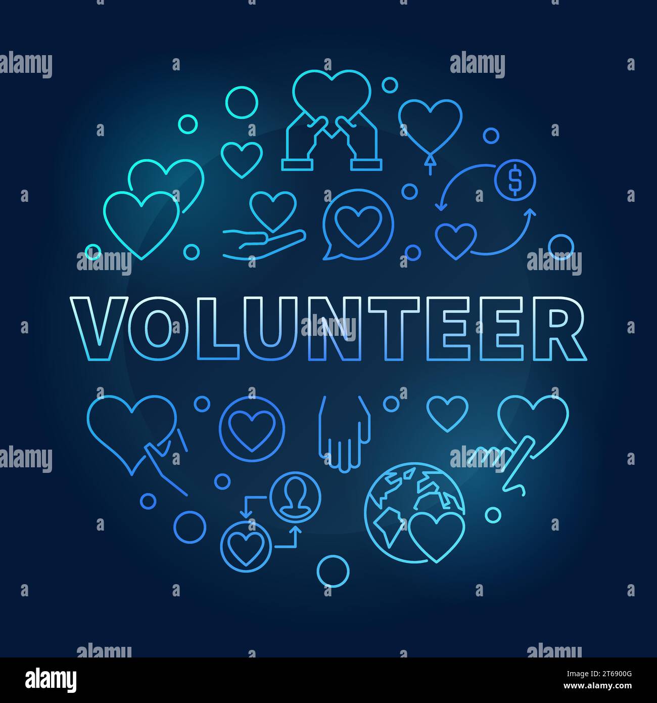 Volunteer blue round vector outline illustration. Charity and ...