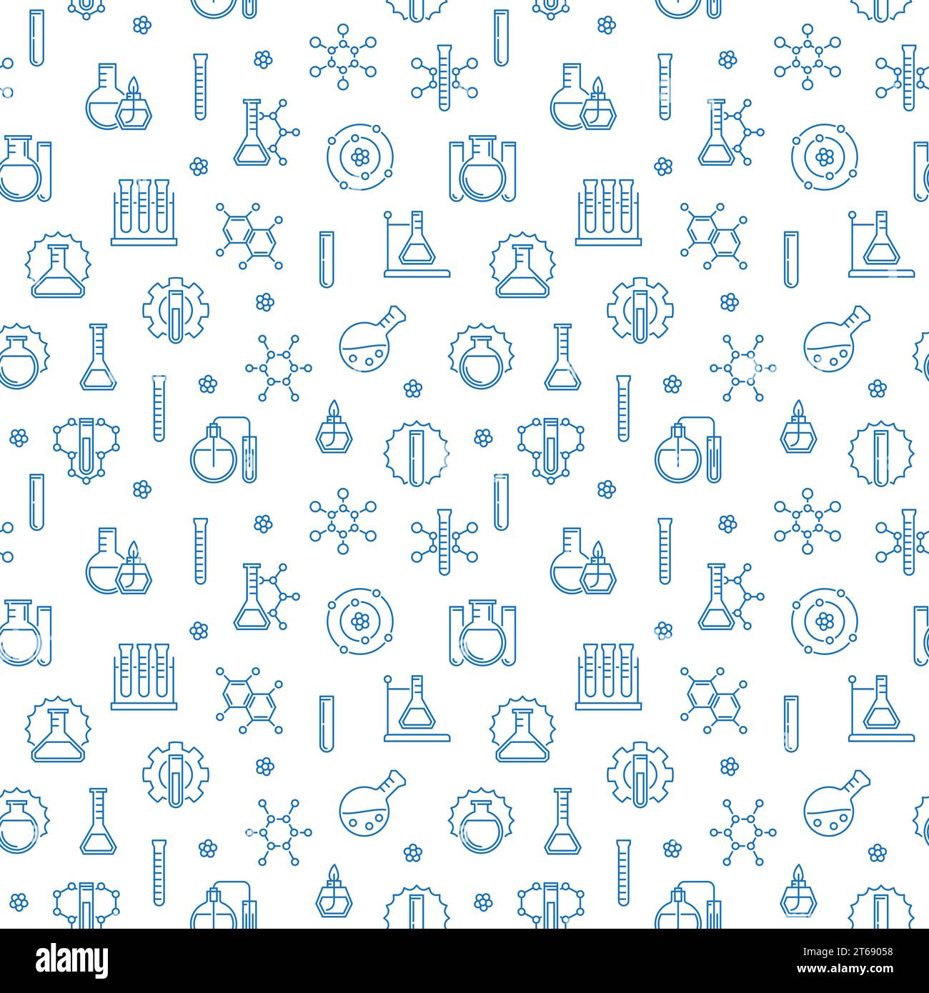 Chemistry vector concept seamless pattern with chemical blue icons in ...