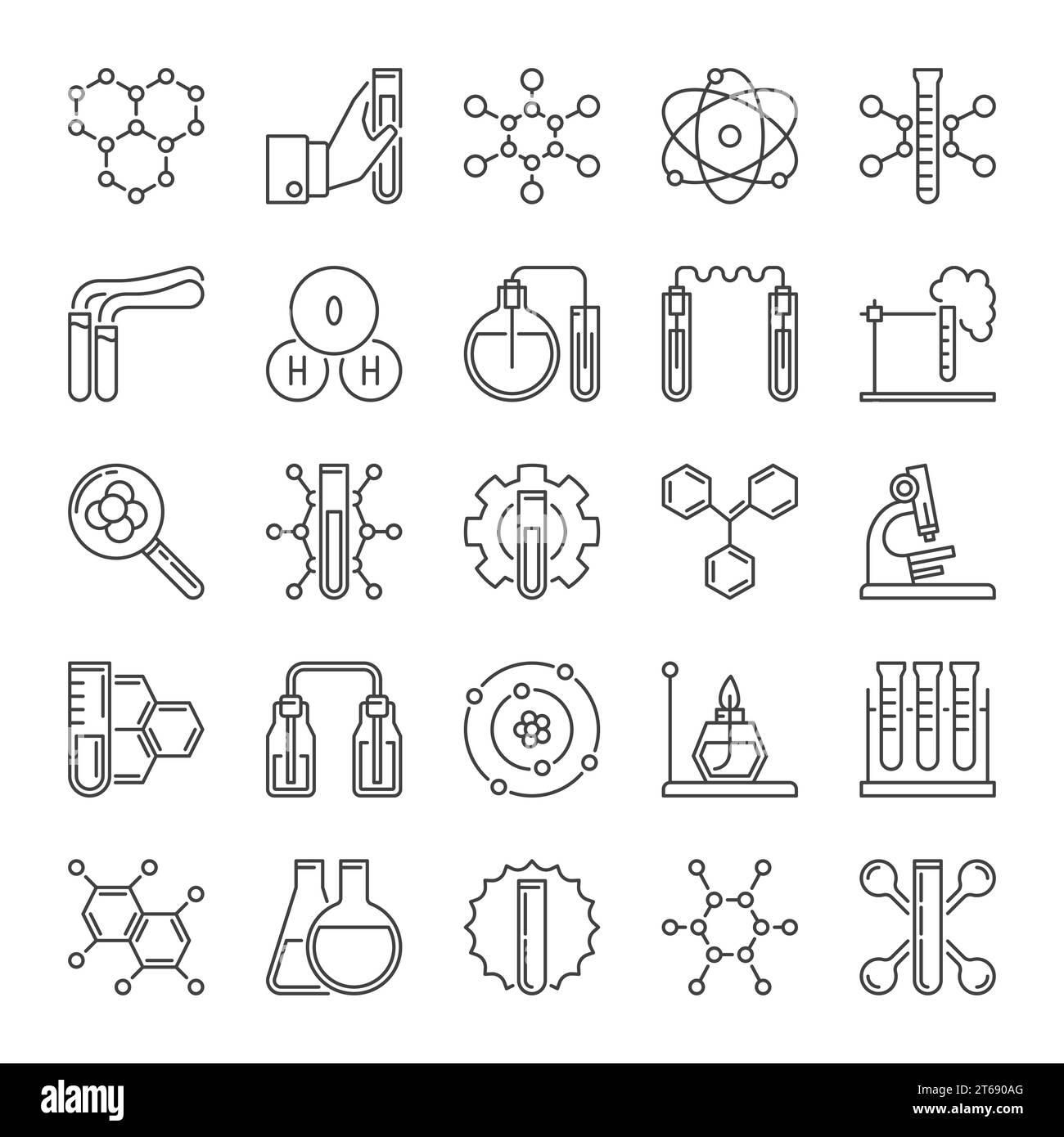 Vector set of chemical laboratory equipment outline concept icons or ...